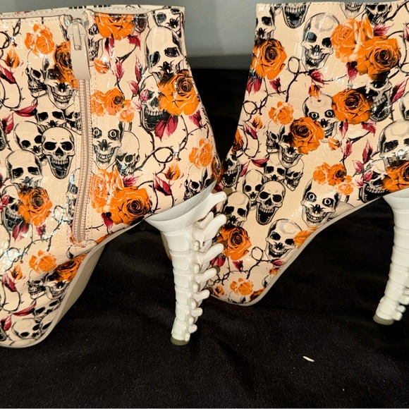 Shoes | Skull And Rose Patterned Spine Heel Ankle Boots | Poshmark
